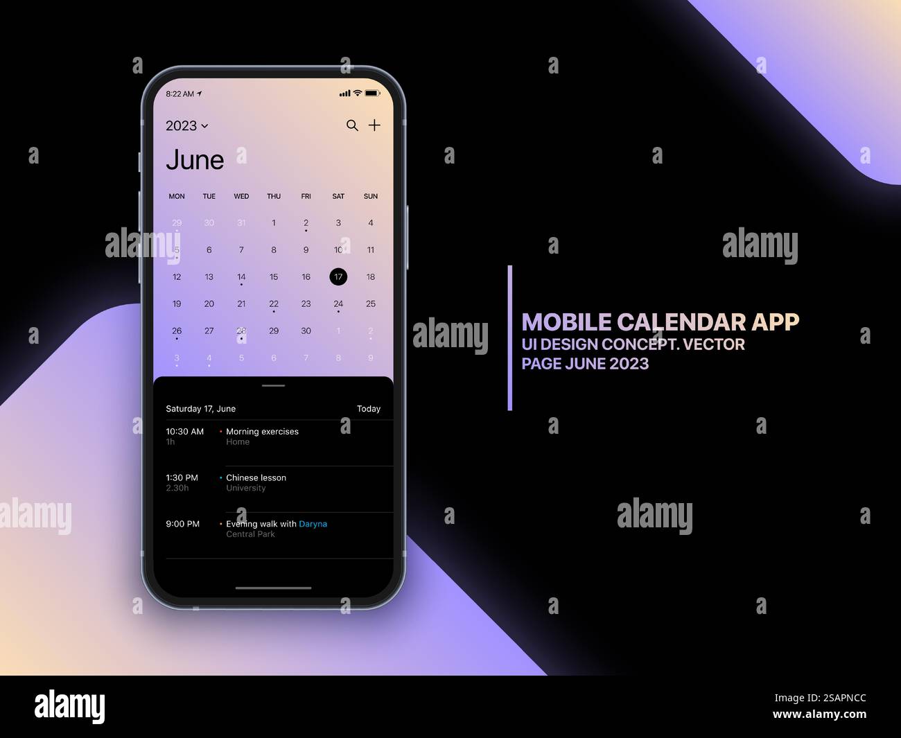 Mobile App Calendar June 2023 Page with To Do List and Tasks Vector UI UX Design Concept on ...