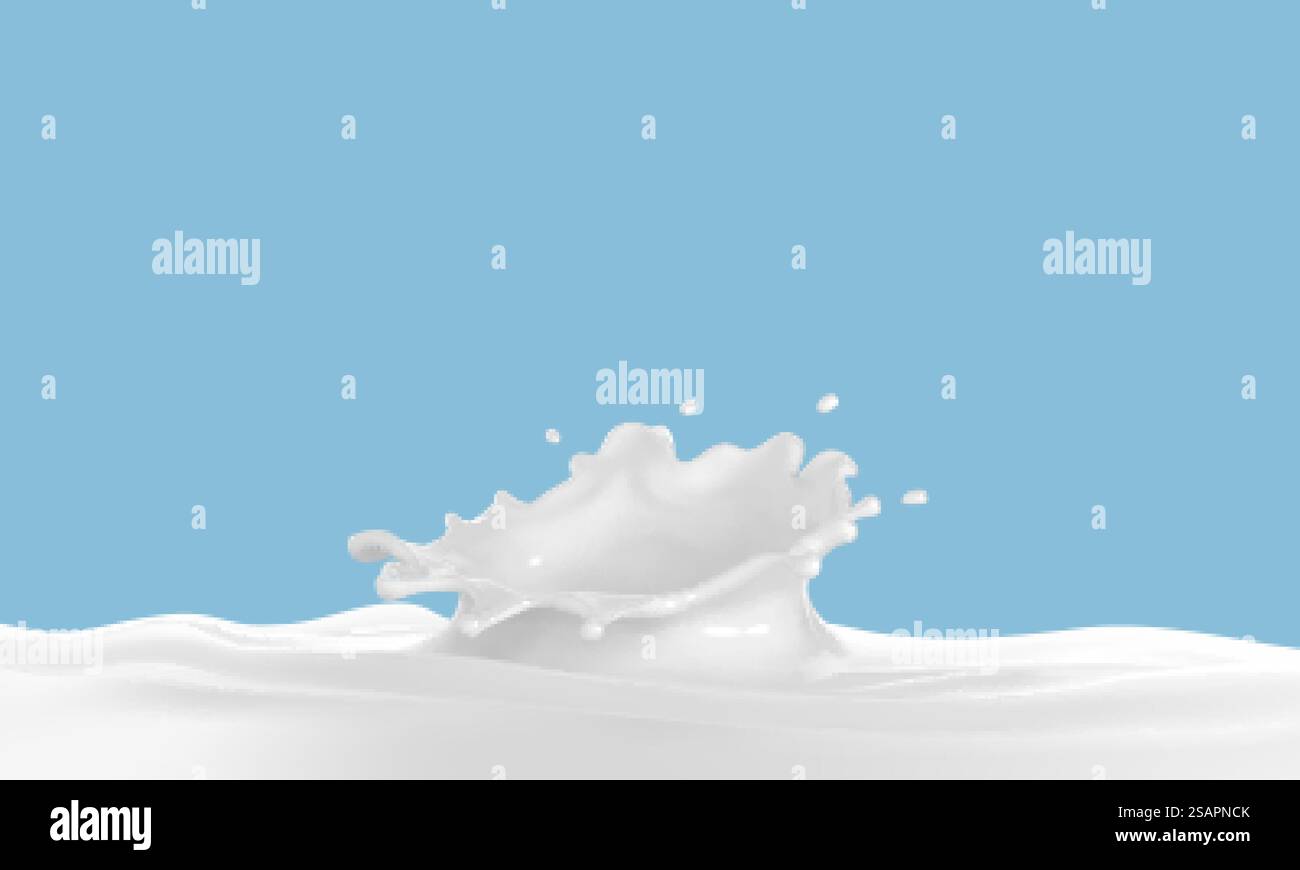 Milk splash with drops isolated on blue background. Waves of milk with ...