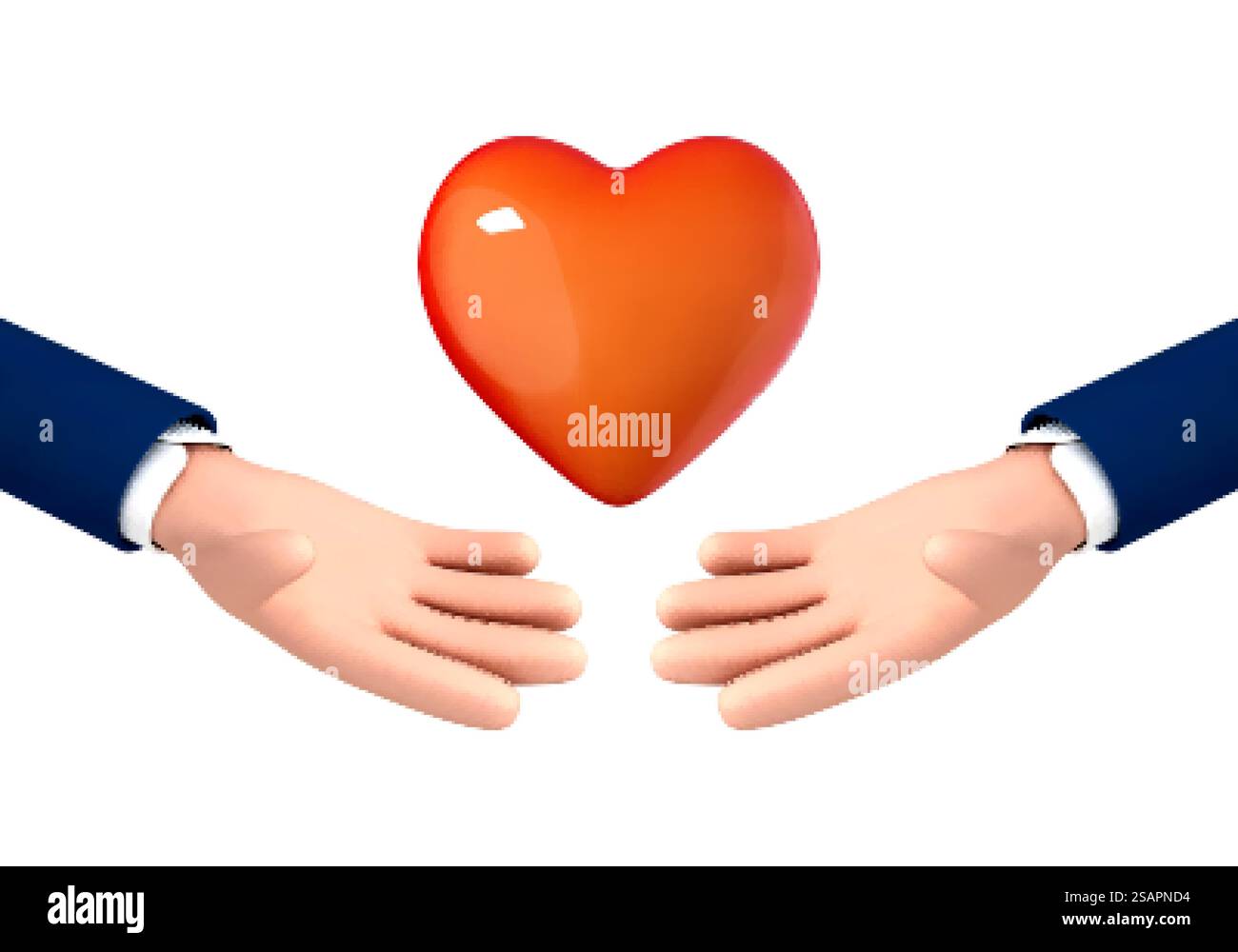 3d cartoon icon red heart in two hands. Vector cartoon hands holding ...