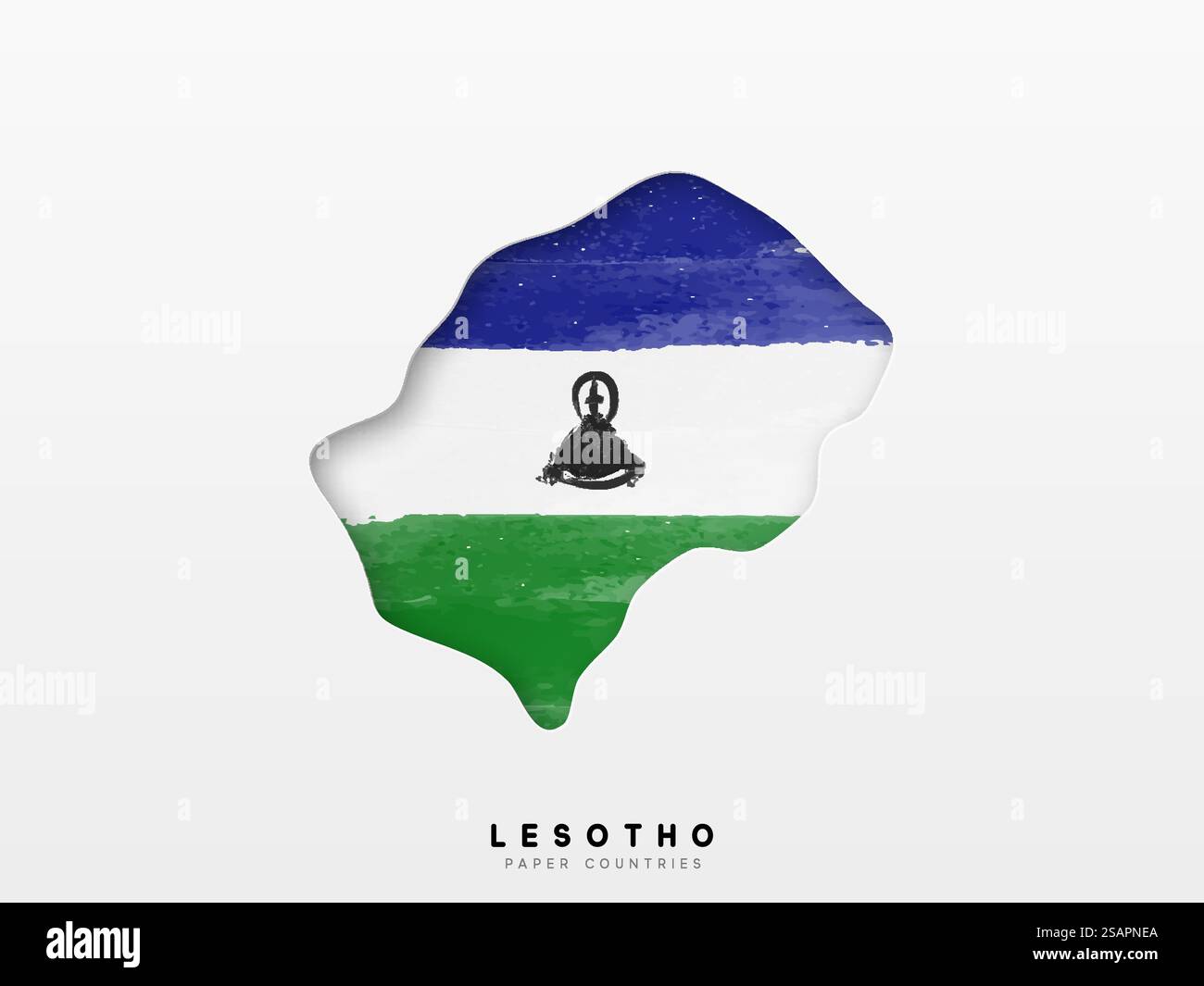 Lesotho detailed map with flag of country. Painted in watercolor paint ...