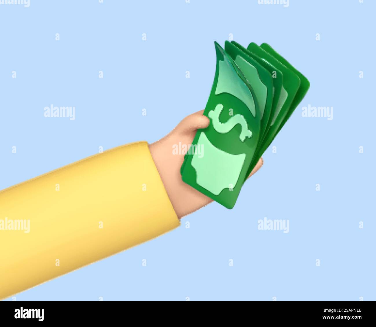 3D cartoon human hand giving money. Pay for something. Hand holds ...
