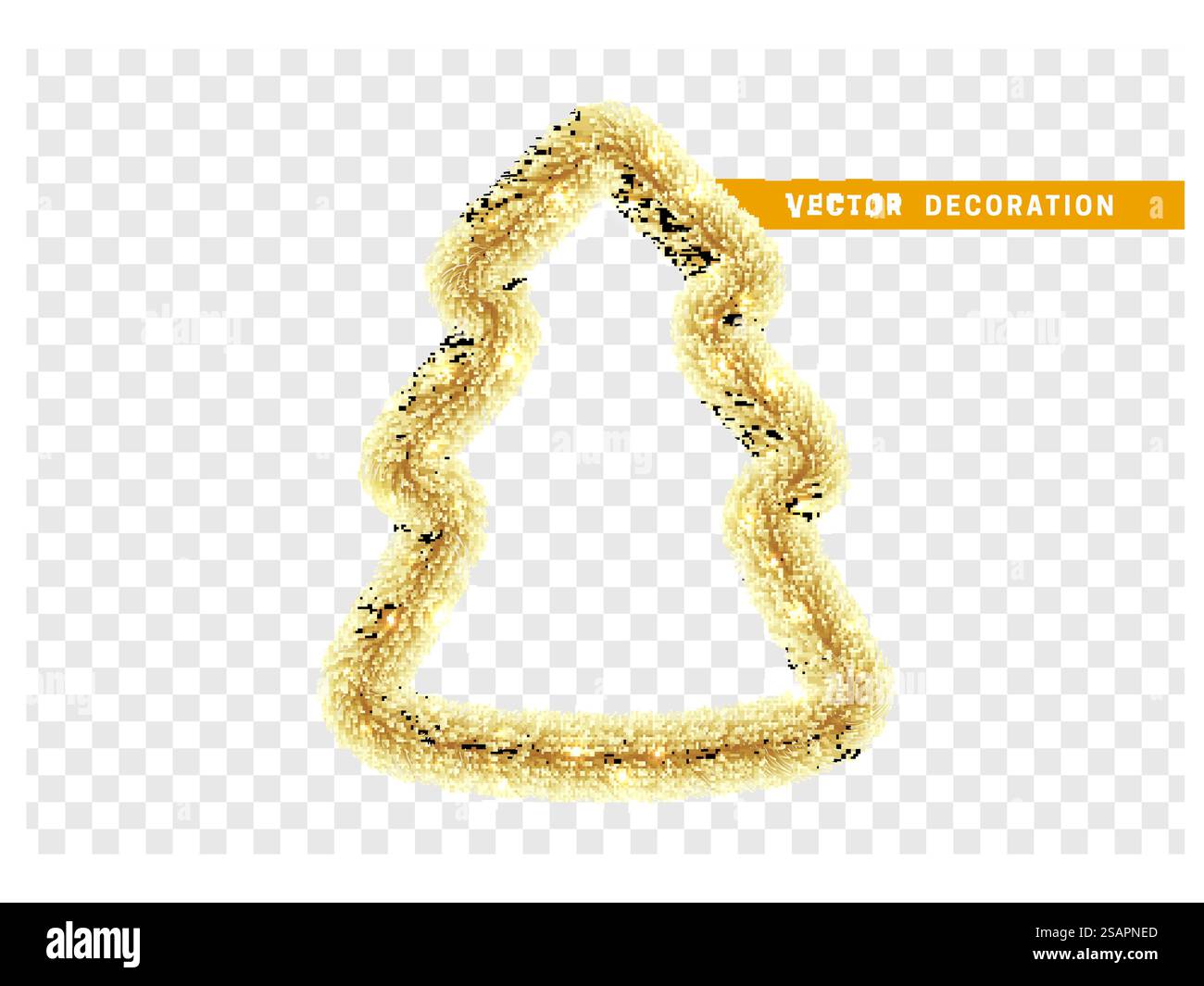 Christmas traditional decorations golden lush tinsel. Xmas tree ...
