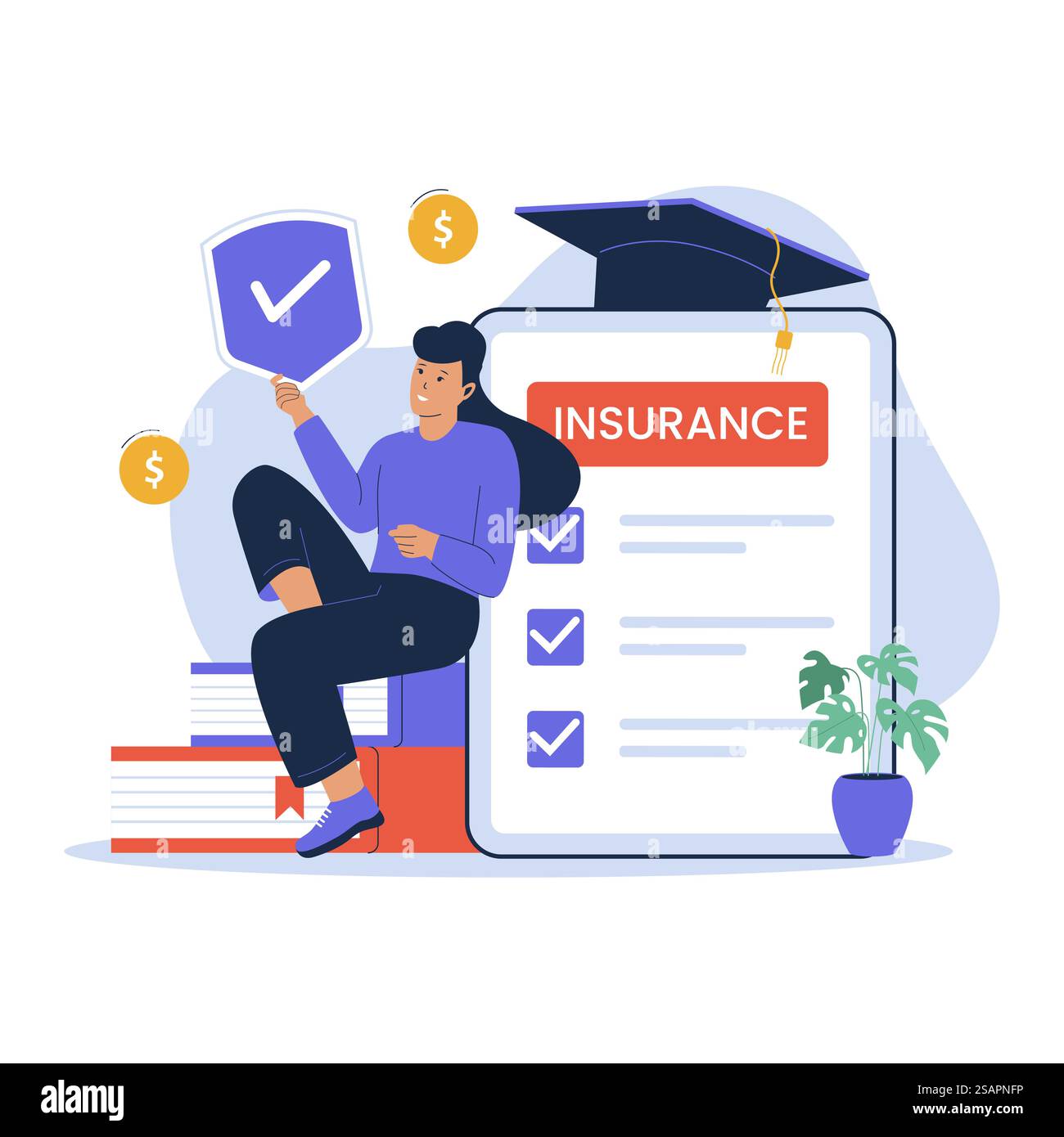 Education Insurance policy vector concept. flat design illustration ...