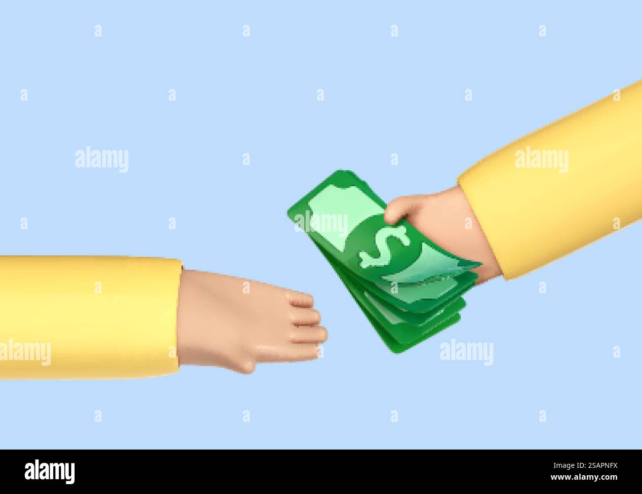 3D cartoon human hand giving money to other hand. Pay for something ...
