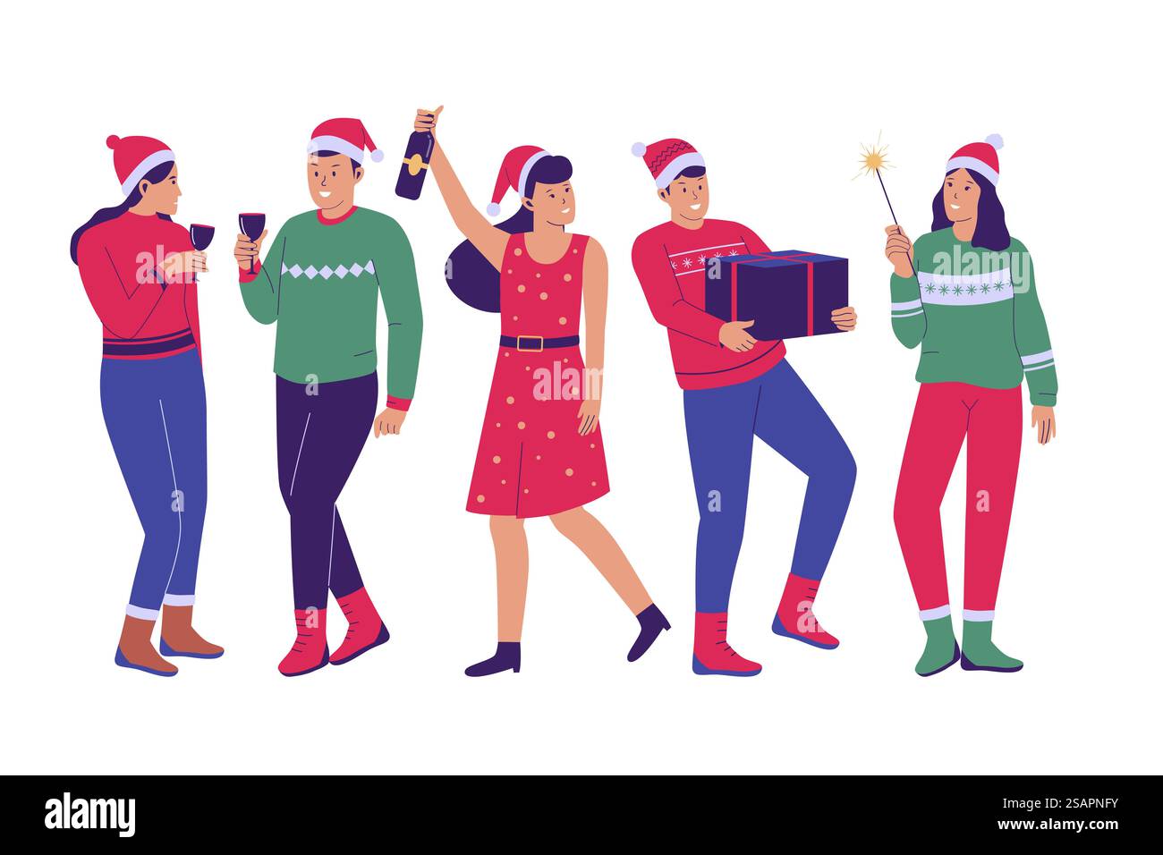 Christmas celebration people group vector concept. Character vector ...