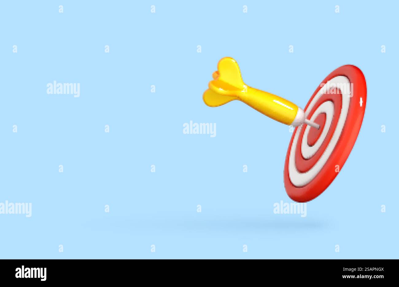 3D cartoon red target and arrow. Marketing time concept. Dart arrow hit the center of target ...