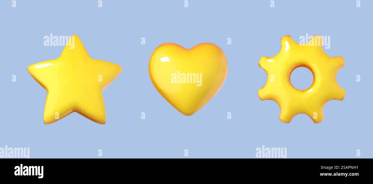 3d realistic vector icon set. Heart, star, gear. Design elements Stock ...