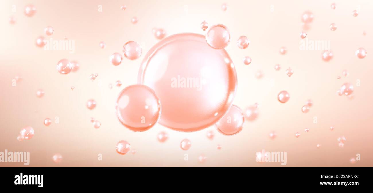 Pink bubbles, liquid collagen or serum. Skin care cosmetic product ...