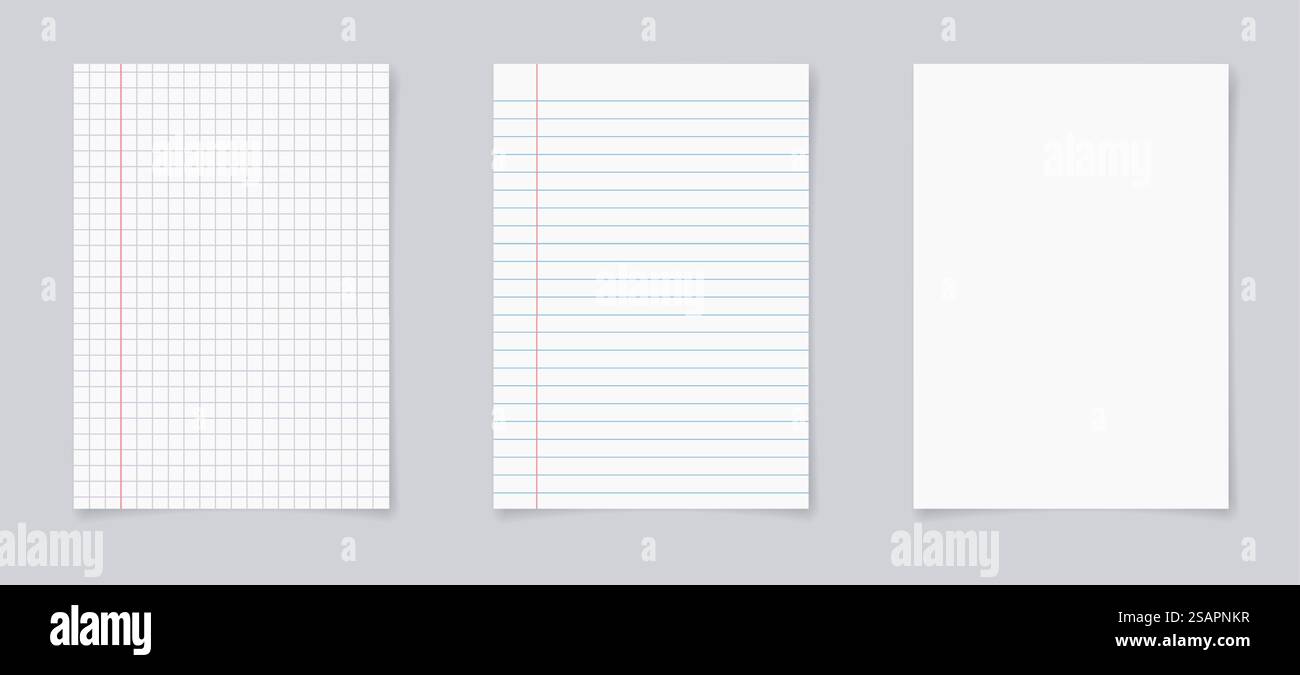 Set of realistic blank sheets of square and lined paper. notepad ...