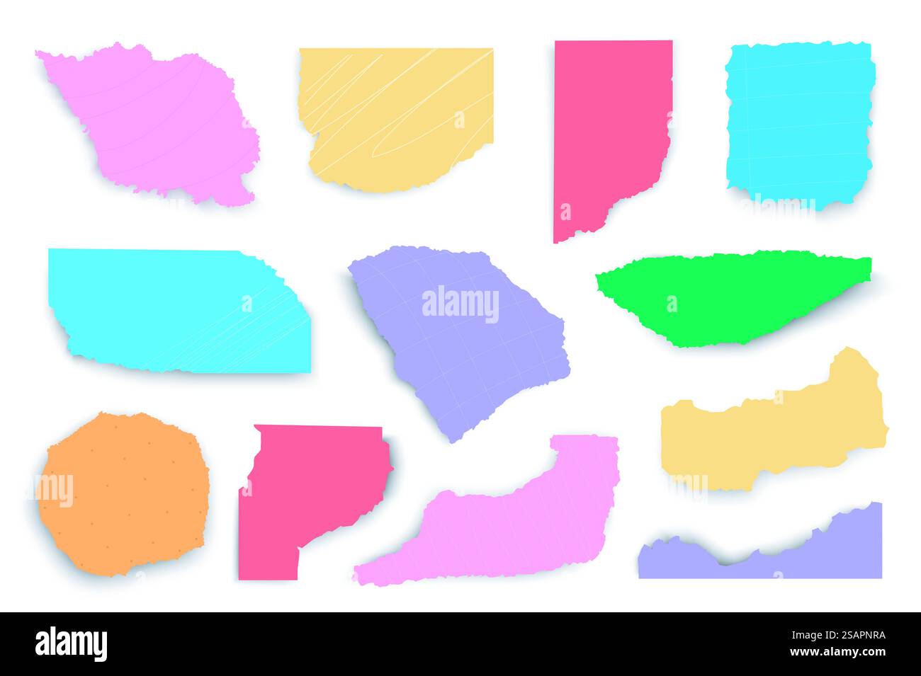 Torn papers mega set in 3d realistic design. Bundle elements of different types of bright ...