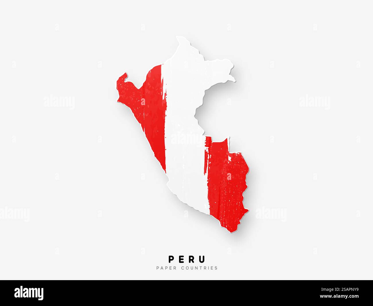 Peru detailed map with flag of country. Painted in watercolor paint ...