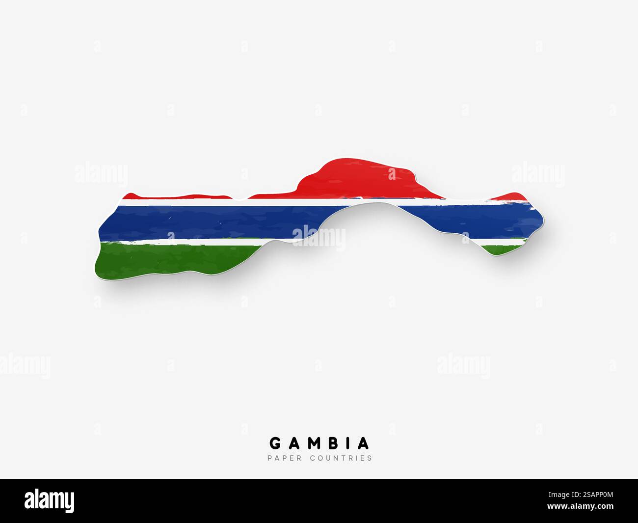 Gambia detailed map with flag of country. Painted in watercolor paint ...