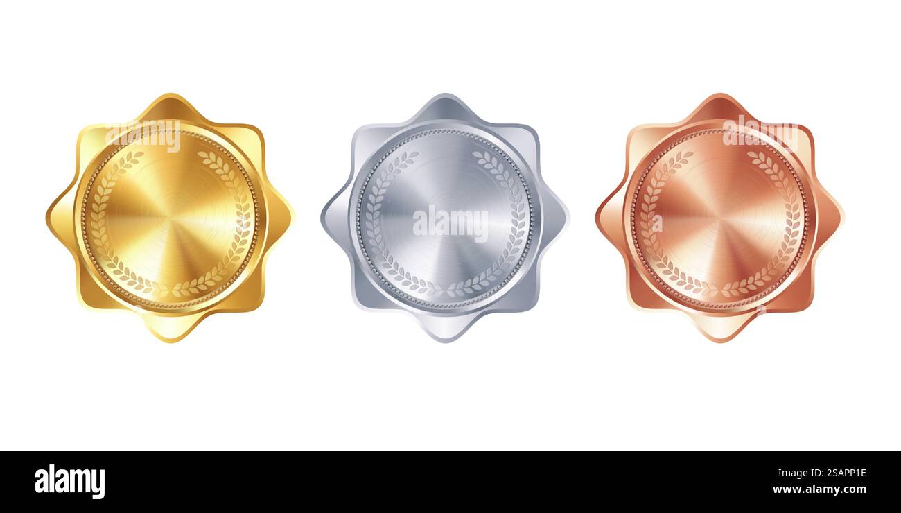 Blank medal templates in gold, silver, and bronze. Versatile designs ...