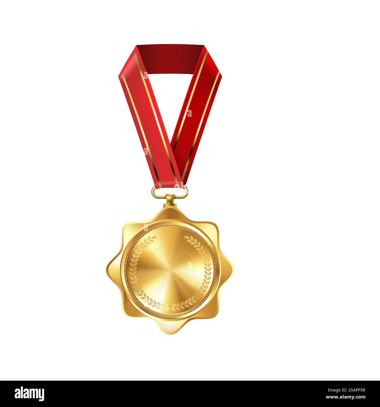 Realistic gold empty medal on red ribbon. Sports competition awards for ...