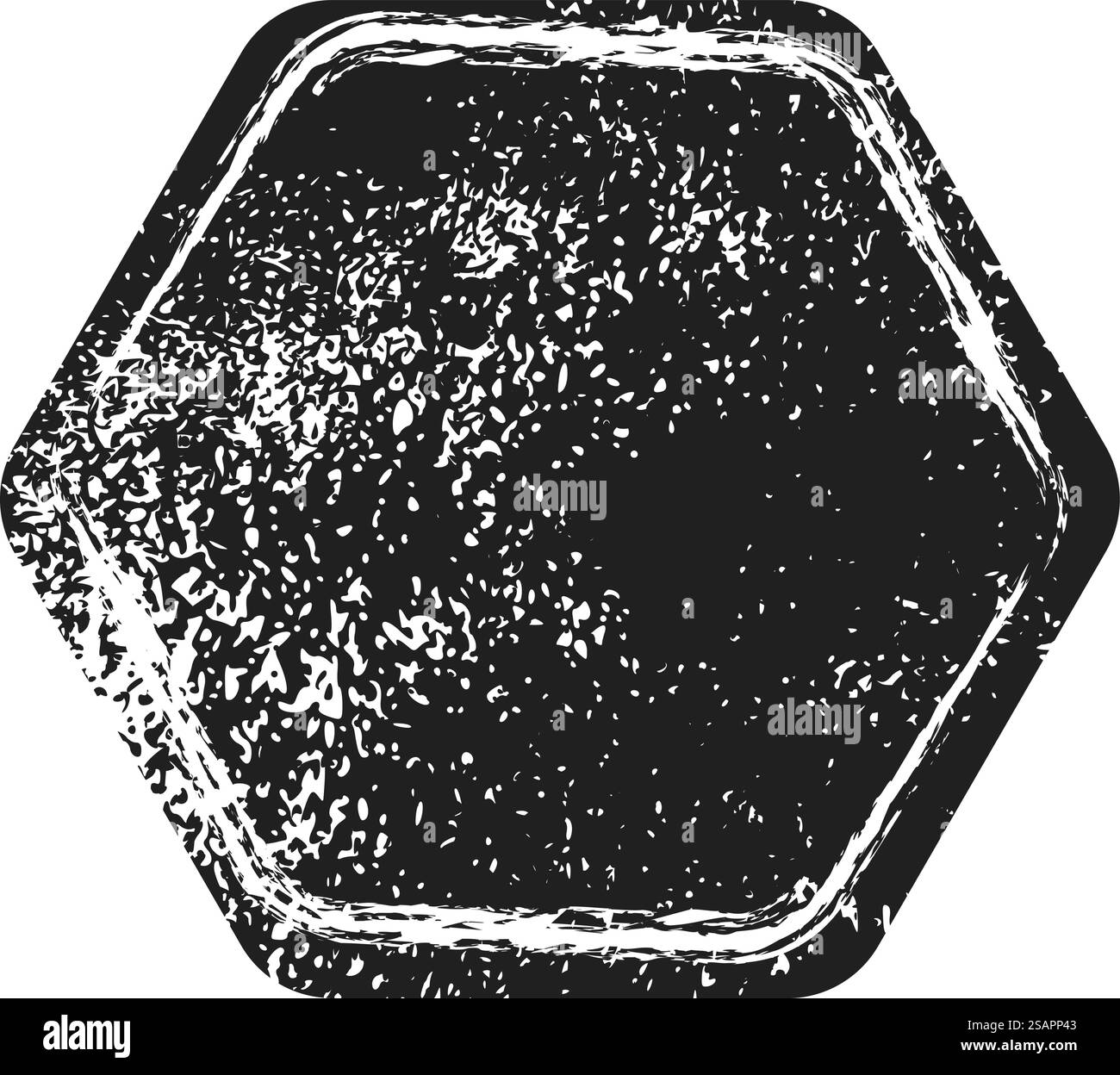 Distressed hexagon shape. Post stamp black template isolated on white ...