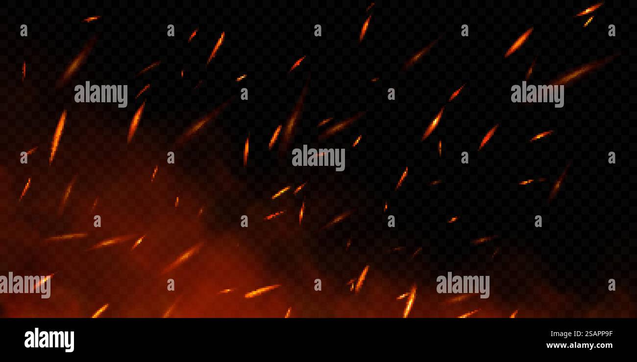 Realistic fire sparks on transparent background. Vector illustration of ...
