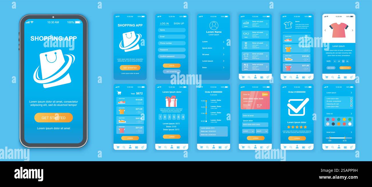 Shopping Mobile App Interface Screens Template Set Online Account Hi