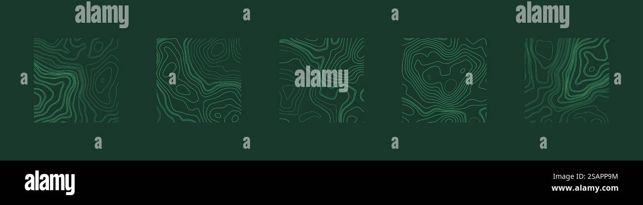 Various Contour Topographic Maps Vector Collection Panoramic Green ...