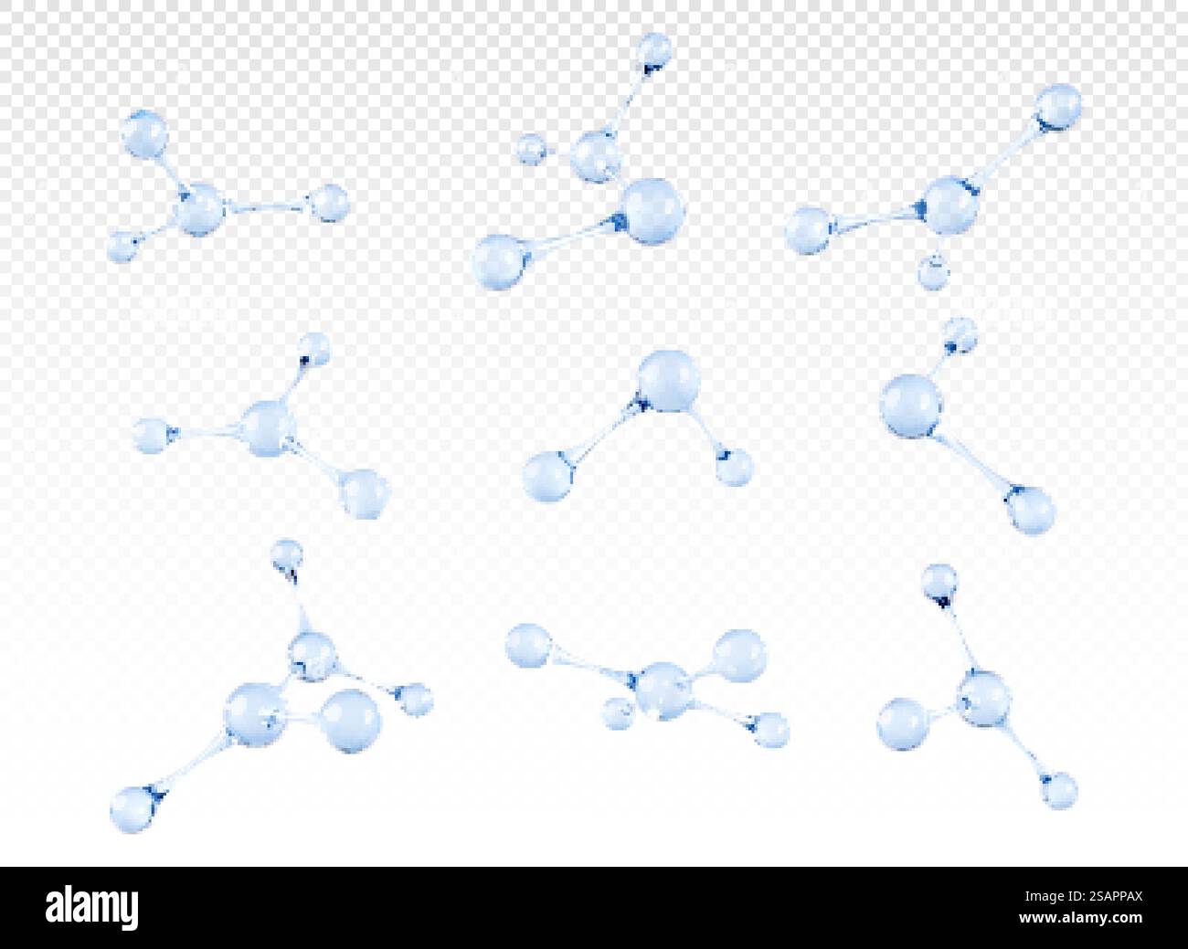 Set of transparent glass molecule or atom models. 3D abstract molecular ...