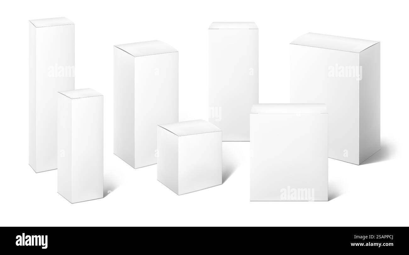 Paper box mockup. Realistic blank white 3D carton package. Long tall ...