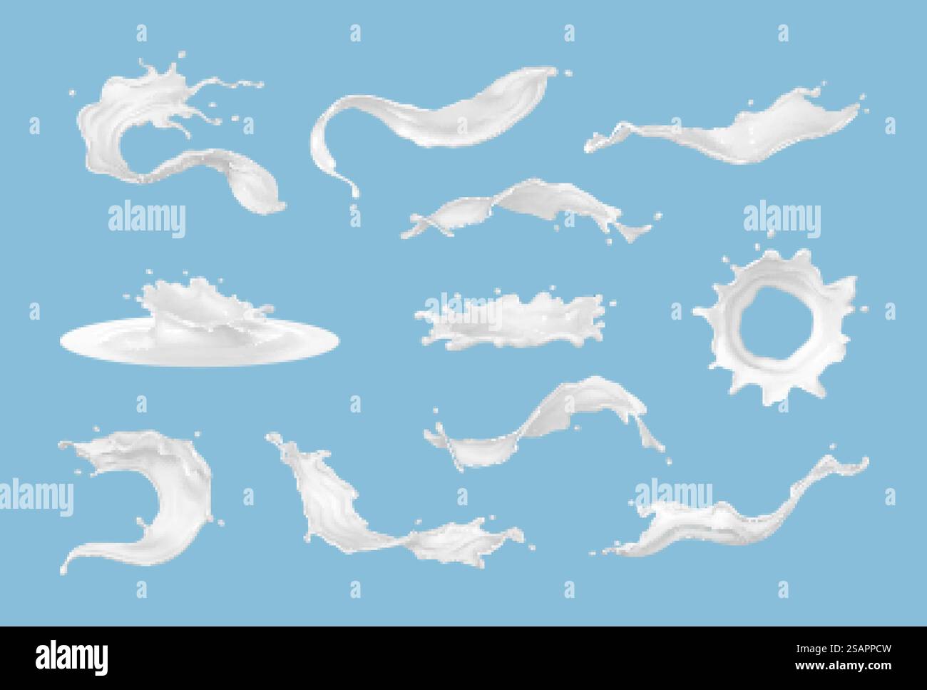 Milk realistic splatter and splashes isolated white liquid drops hi-res ...
