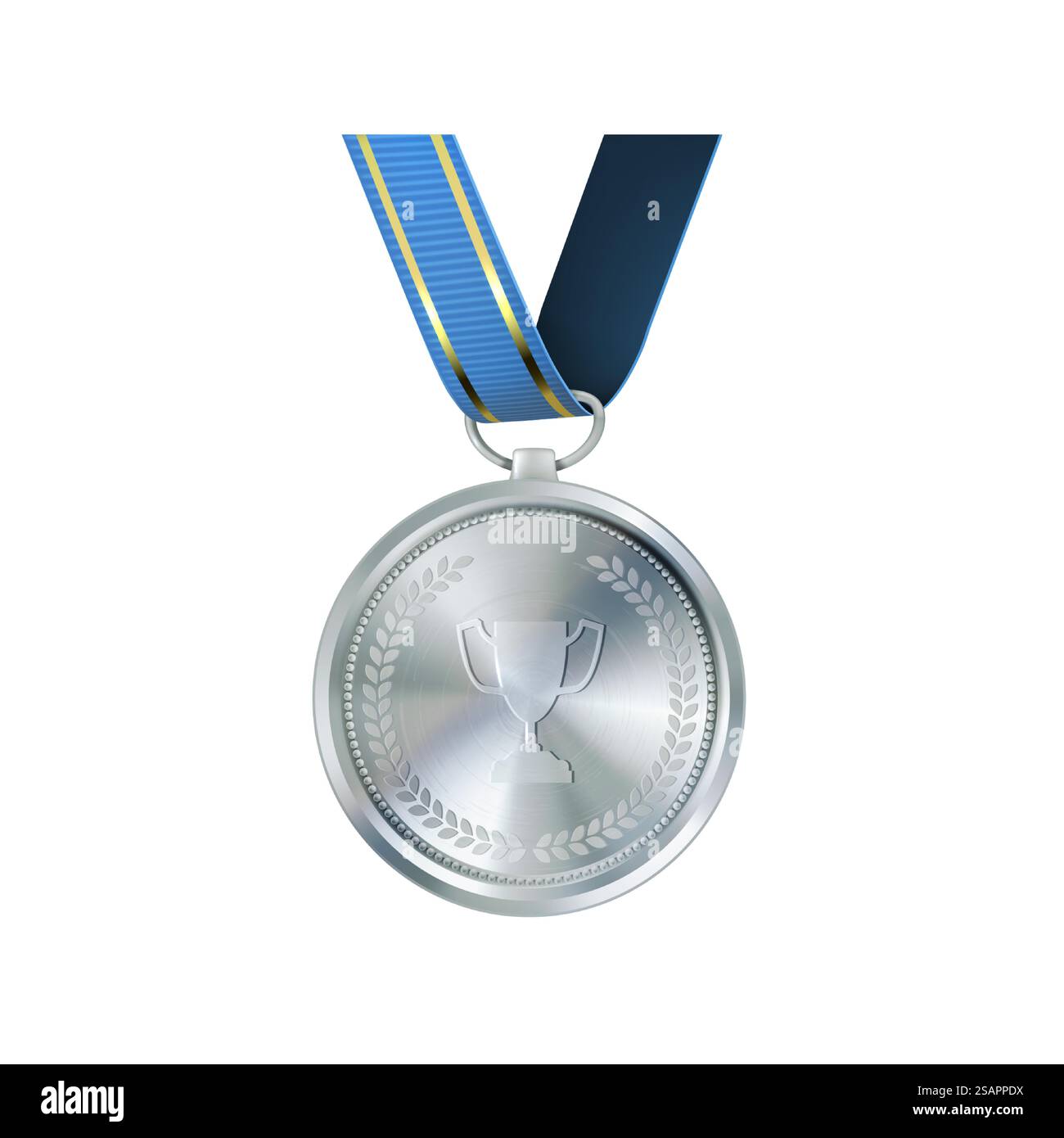 Realistic silver medal on blue ribbon. Sports competition awards for ...