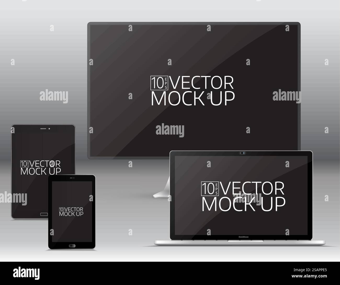 Electronic gadgets, isolated, on grey background. Computer monitor ...