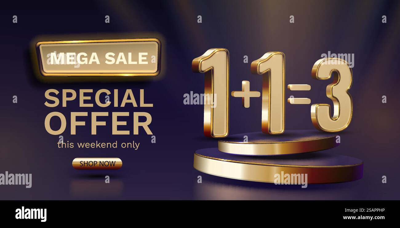 Special offer One plus one equals three, sale off poster. Vector ...