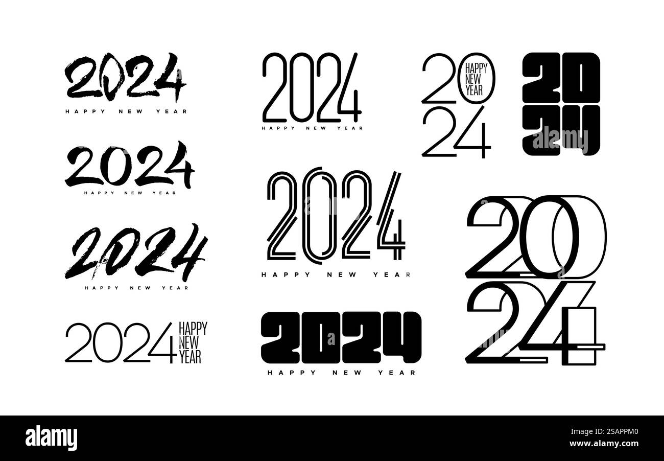 2024 Happy New Year typography logo for banner or calendar design ...