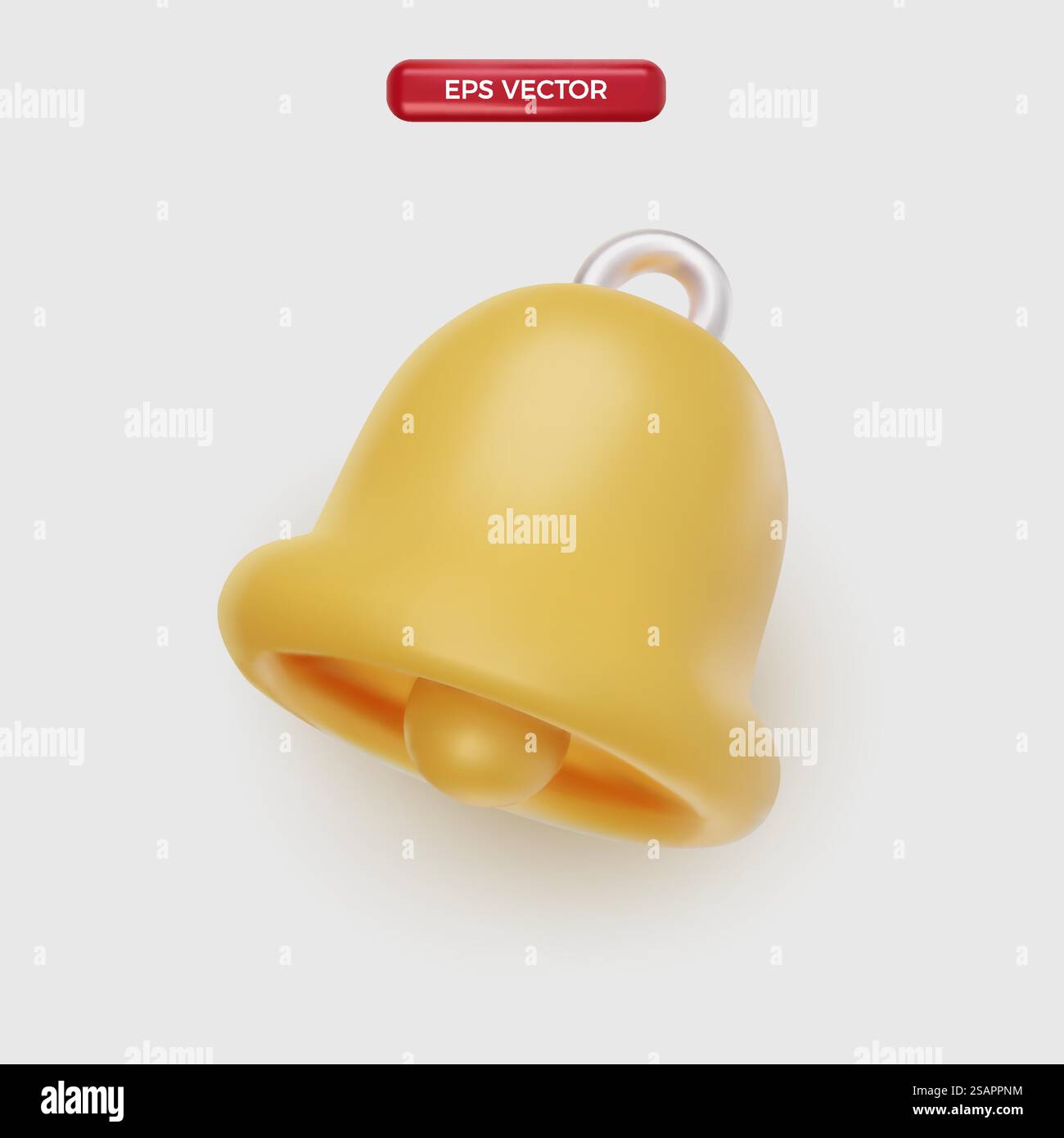 3d notification cute bell icon isolated on white background. 3d render yellow ringing bell with ...