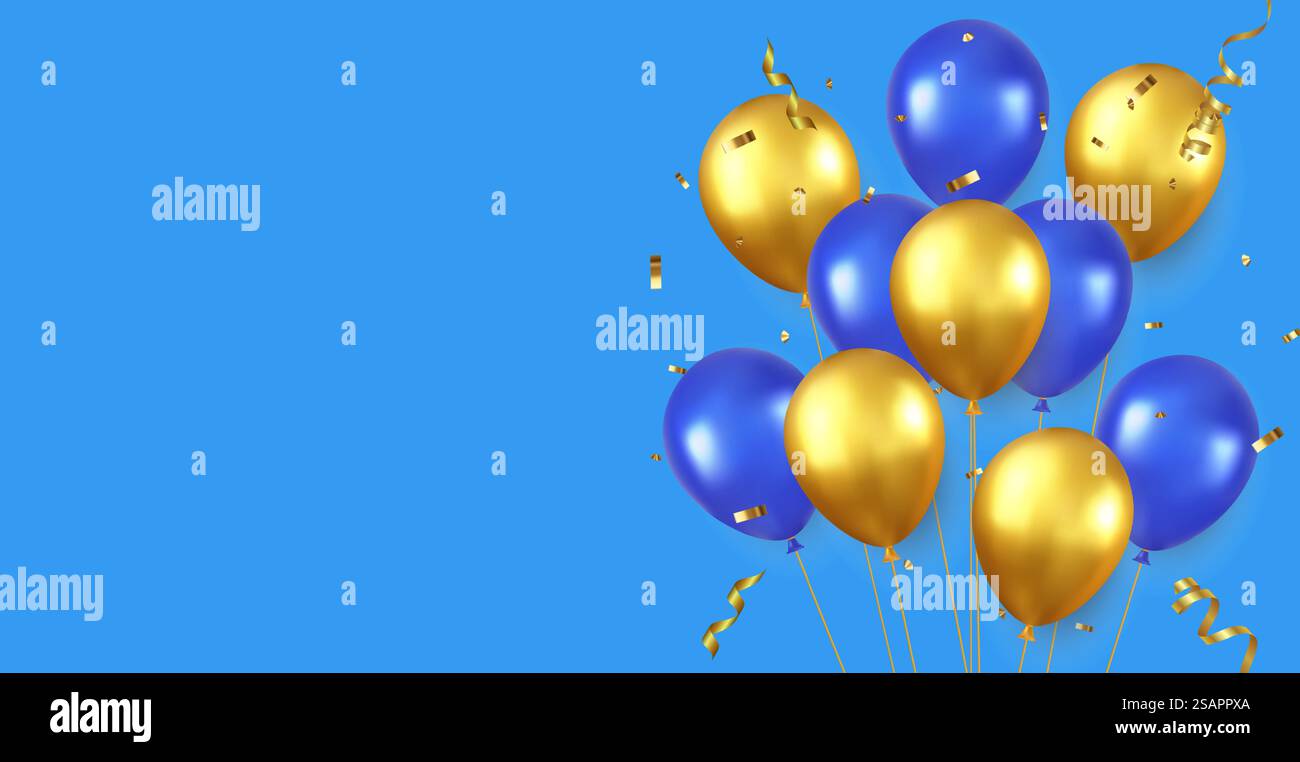 3d Birthday background with realistic balloons and confetti ...