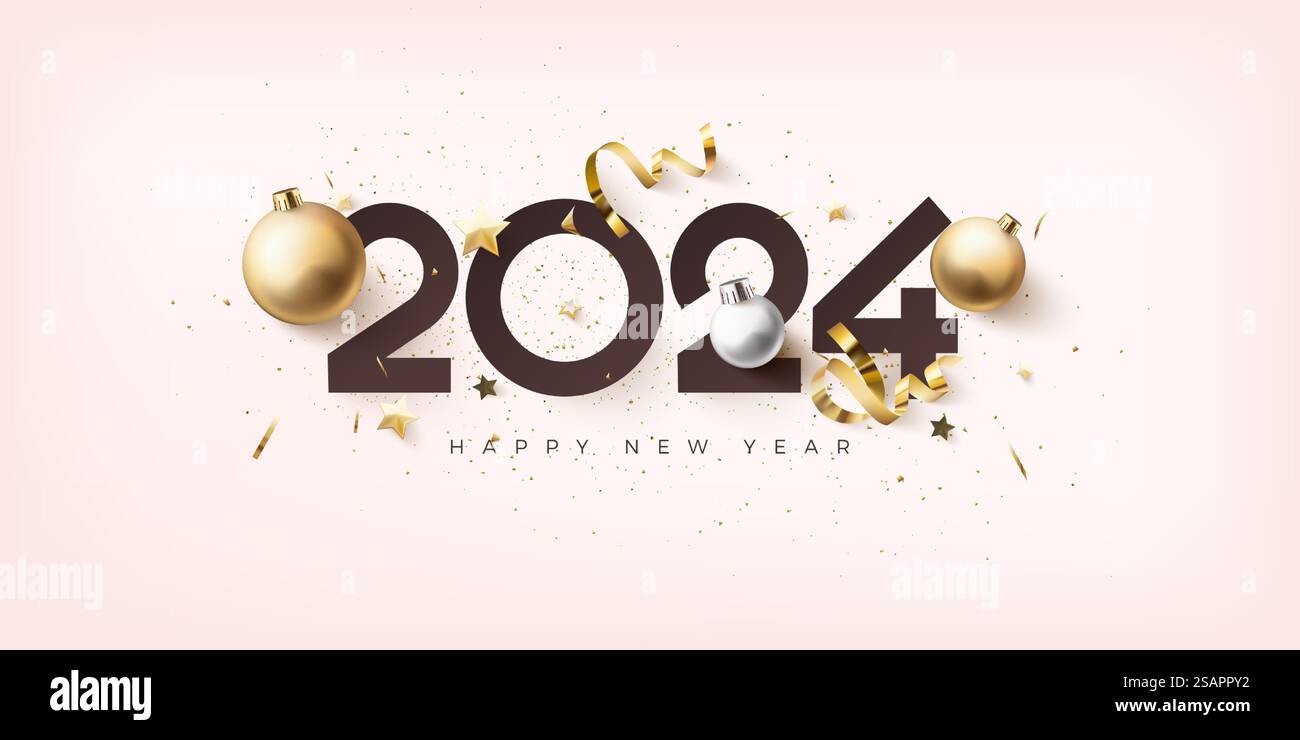 Premium happy new year 2024 design. With illustrations of numbers and ... Premium happy new year 2024 design. With illustrations of numbers and ...