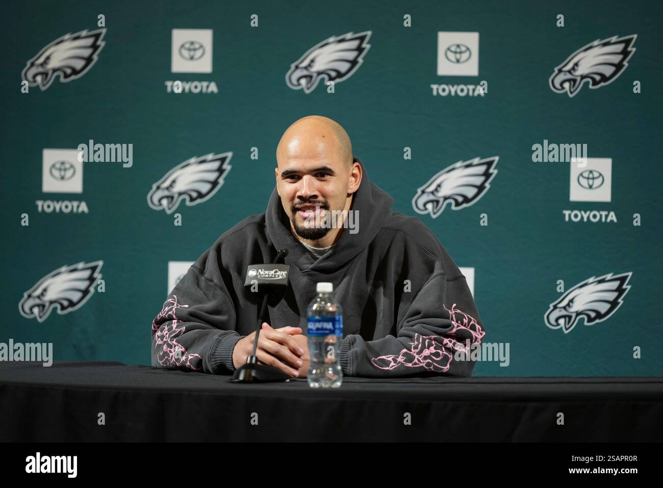 Philadelphia Eagles linebacker Zack Baun speaks during an NFL football ...