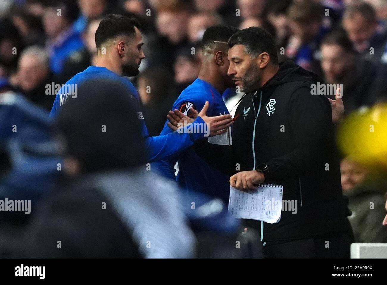 Rangers assistant manager Issame Charai (right) during the UEFA ...