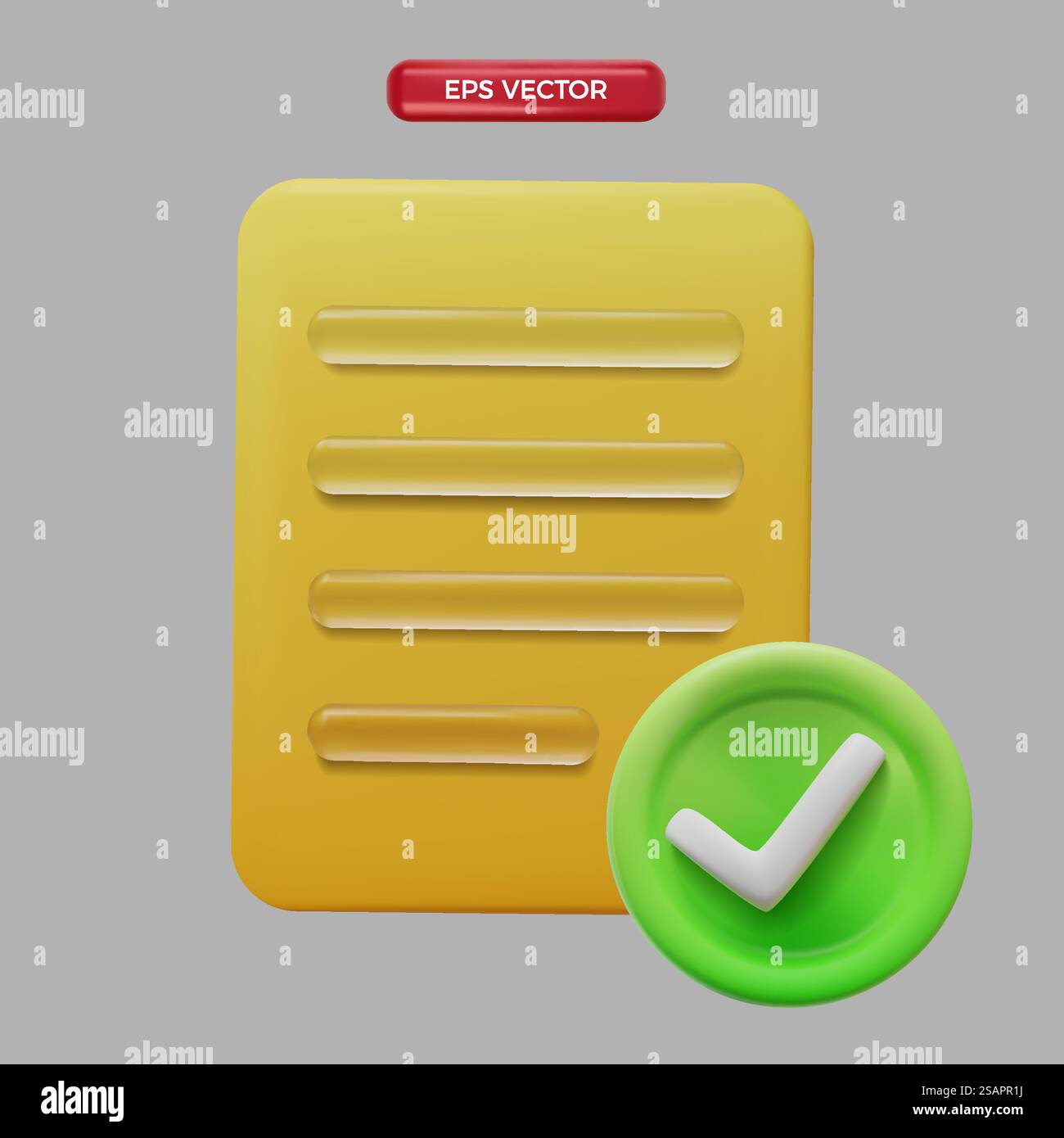 3D icon yellow accepted document cartoon render style vector mesh Stock ...