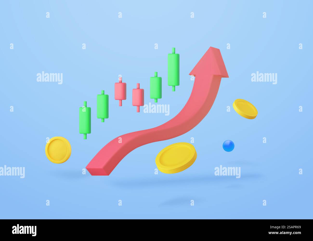 3d Growth stock diagram financial graph. candlestick with arrow up ...