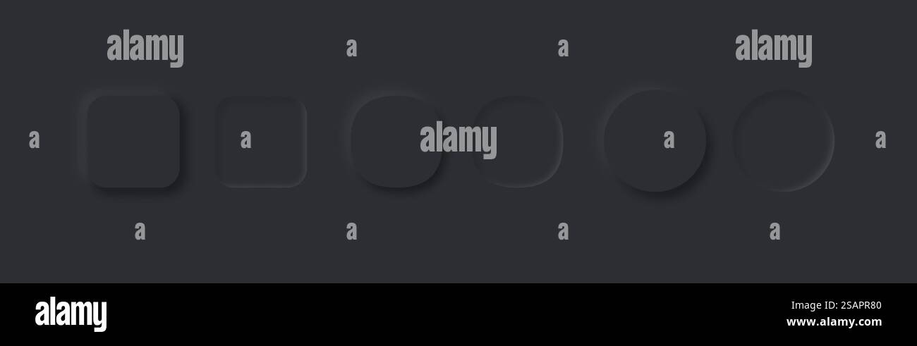 Set of dark vector buttons in neomorphism style. Black soft design elements for UI. Neomorphic ...