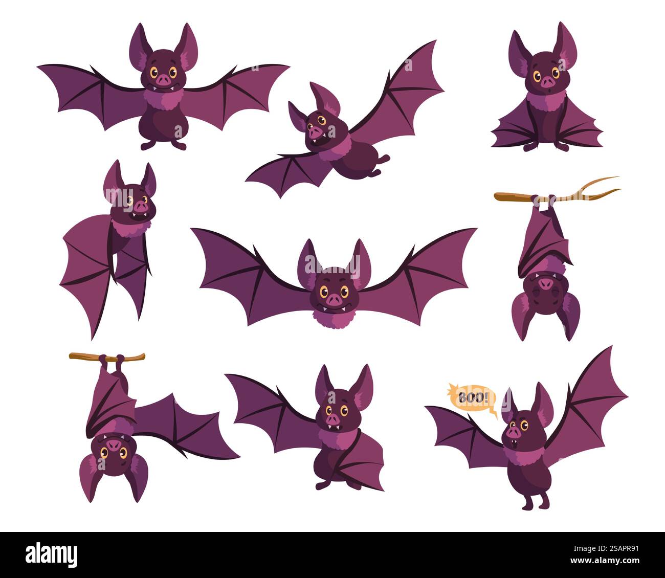 Cute bat. Cartoon funny animal character flying and hanging upside down ...