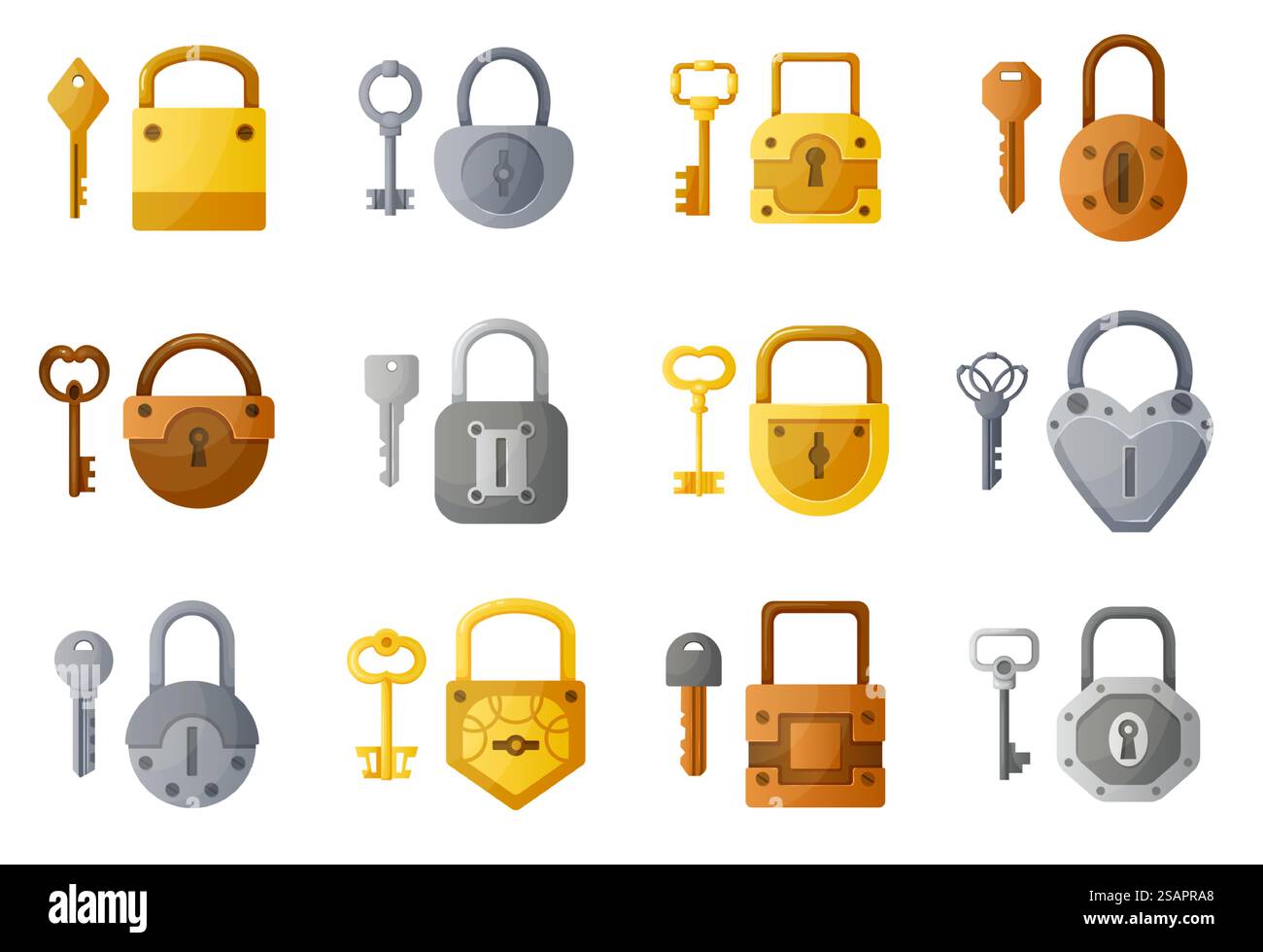 Lock and keys. Cartoon open and closed padlock. Modern and vintage ...