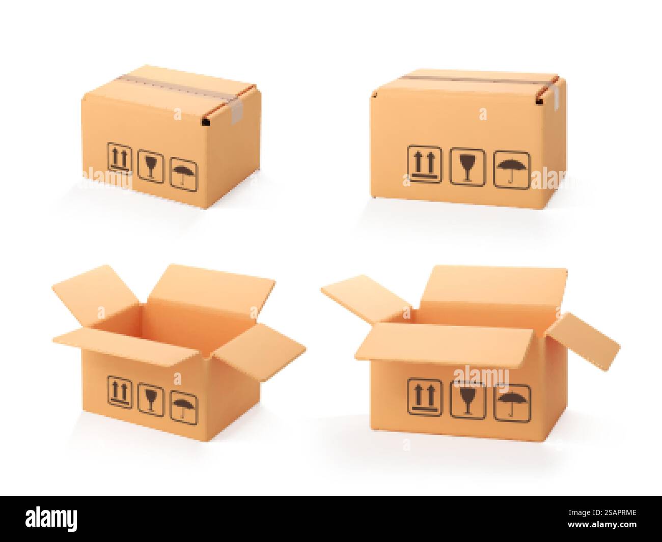 3D cardboard open and closed boxes isolated on white background ...