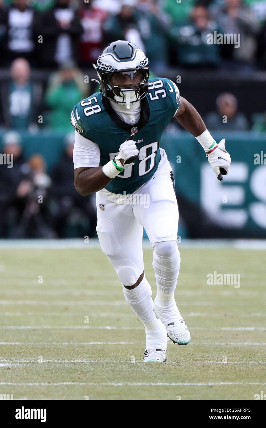 Philadelphia Eagles linebacker Jalyx Hunt (58) rushes during the NFC ...