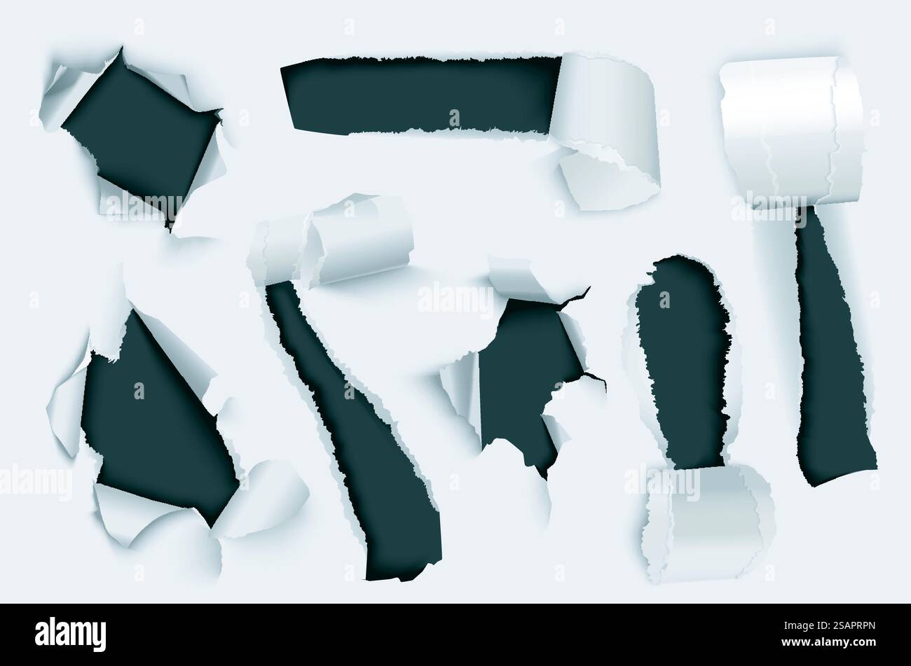 Torn paper holes mega set in 3d realistic design. Bundle elements of different types of ragged ...