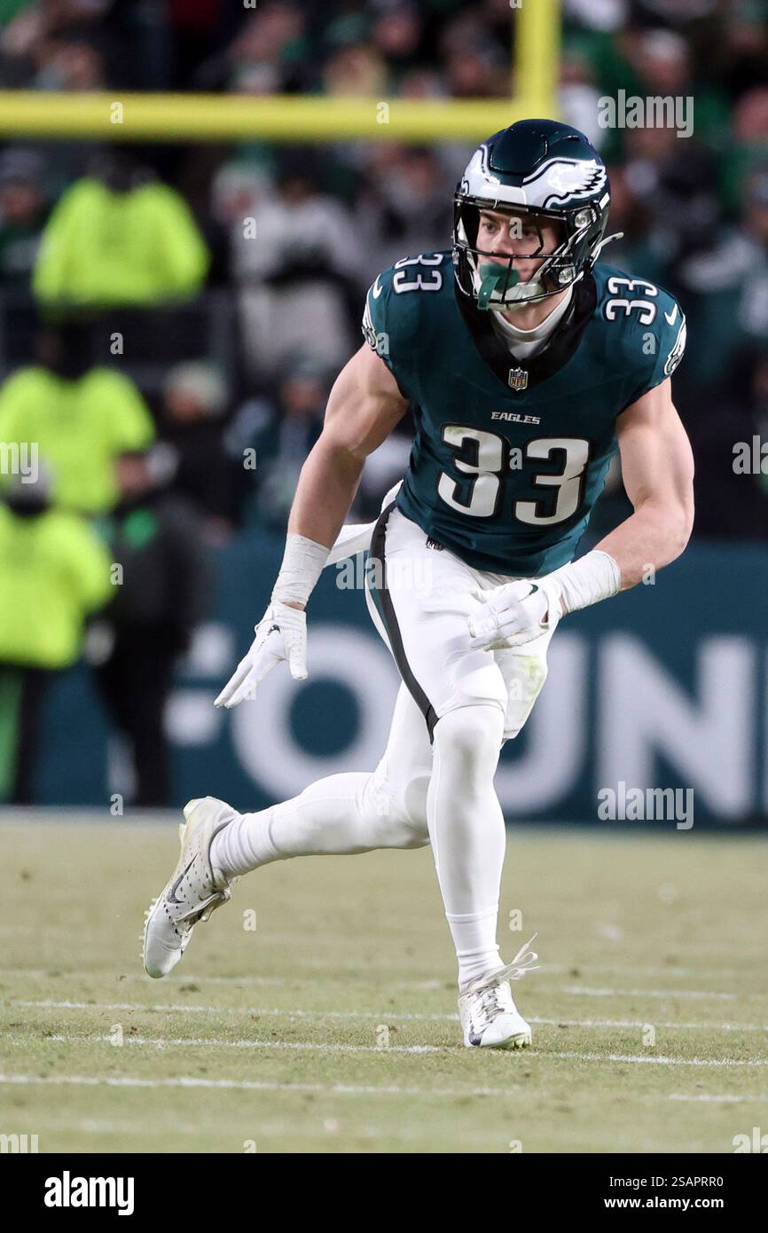 Philadelphia Eagles cornerback Cooper DeJean (33) rushes during the NFC ...