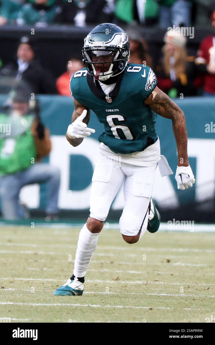 Philadelphia Eagles wide receiver DeVonta Smith (6) runs a route during the NFC Championship NFL ...