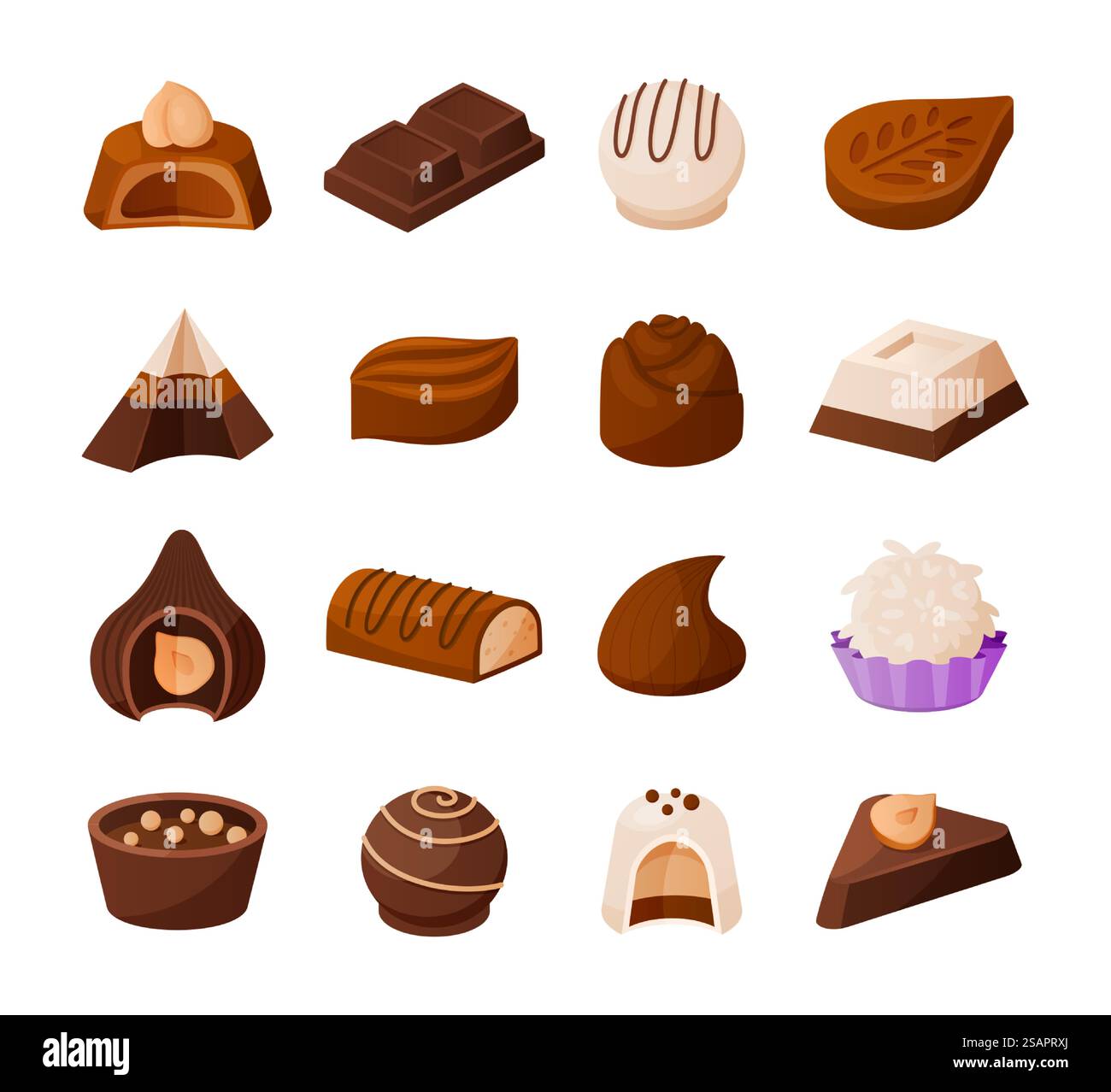 Chocolate candies. Cartoon sweets collection. Desserts of sweet milk ...