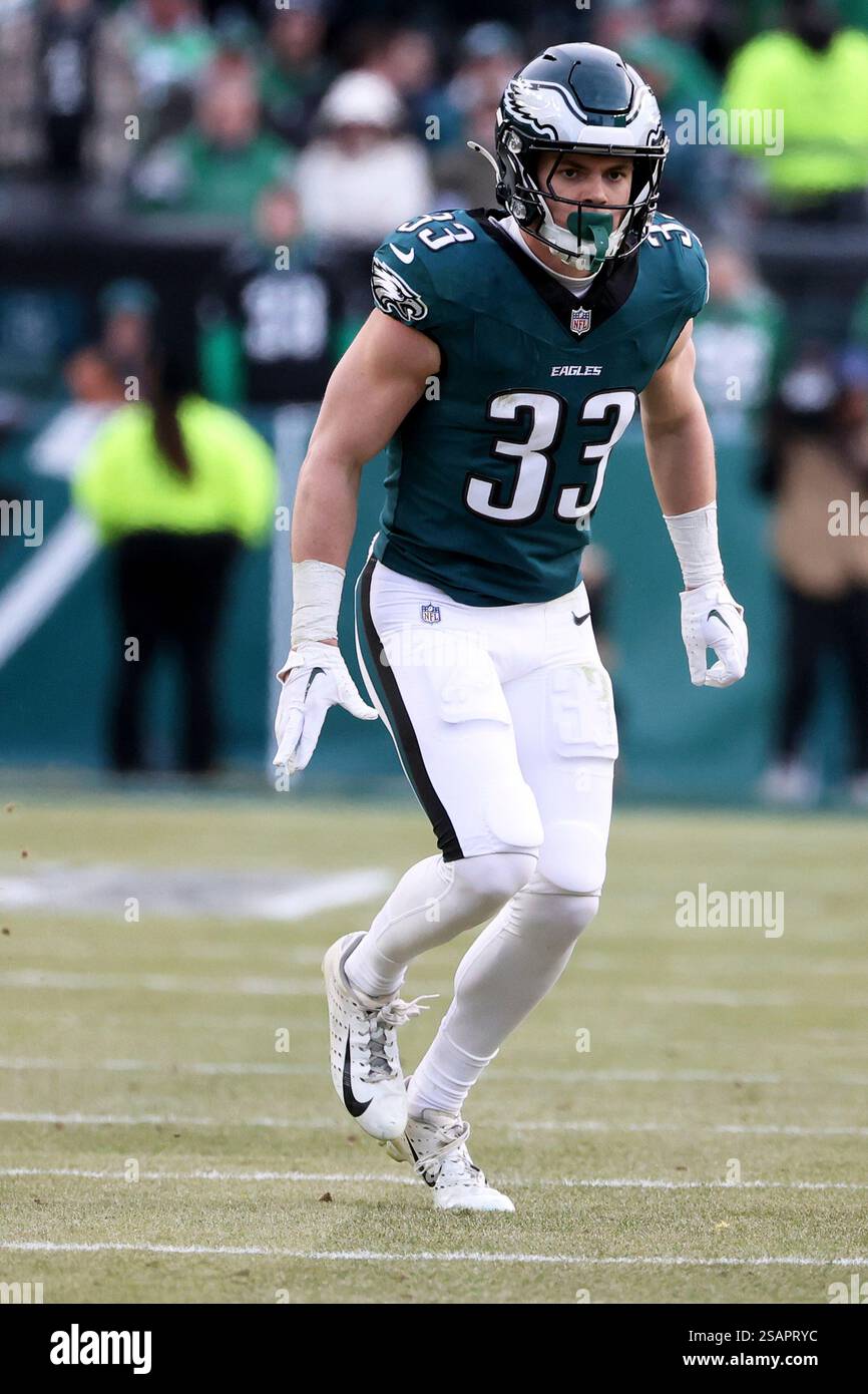Philadelphia Eagles cornerback Cooper DeJean (33) rushes during the NFC ...