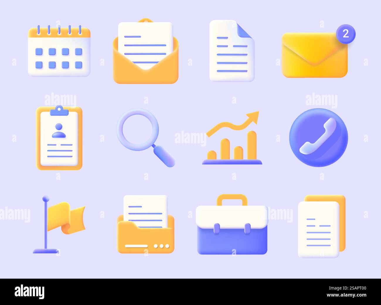 Realistic business icons. 3D calendar document form. Contact papers ...