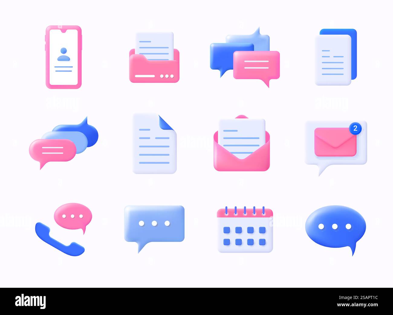 Realistic message icons. 3D plastic chat symbols. Mobile phone SMS ...