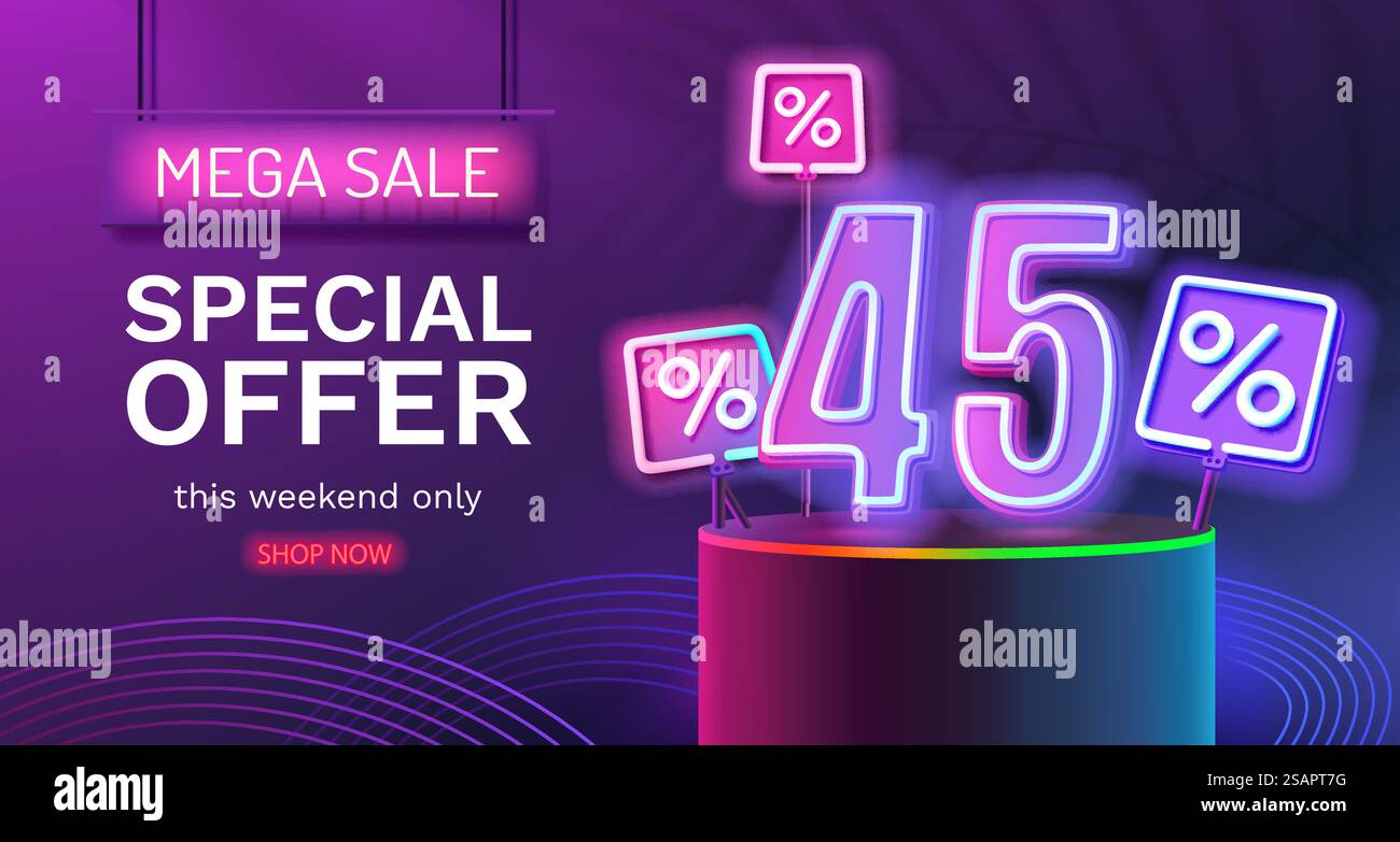 Save offer, 45 off sale banner. Sign board promotion. Vector. Save offer, 45 off sale banner ...