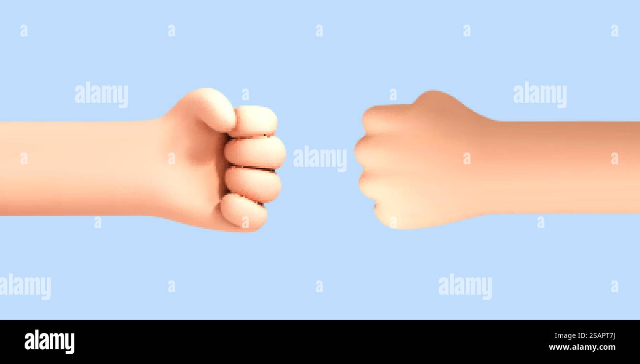 3D cartoon human hands making fist bump isolated on blue background ...